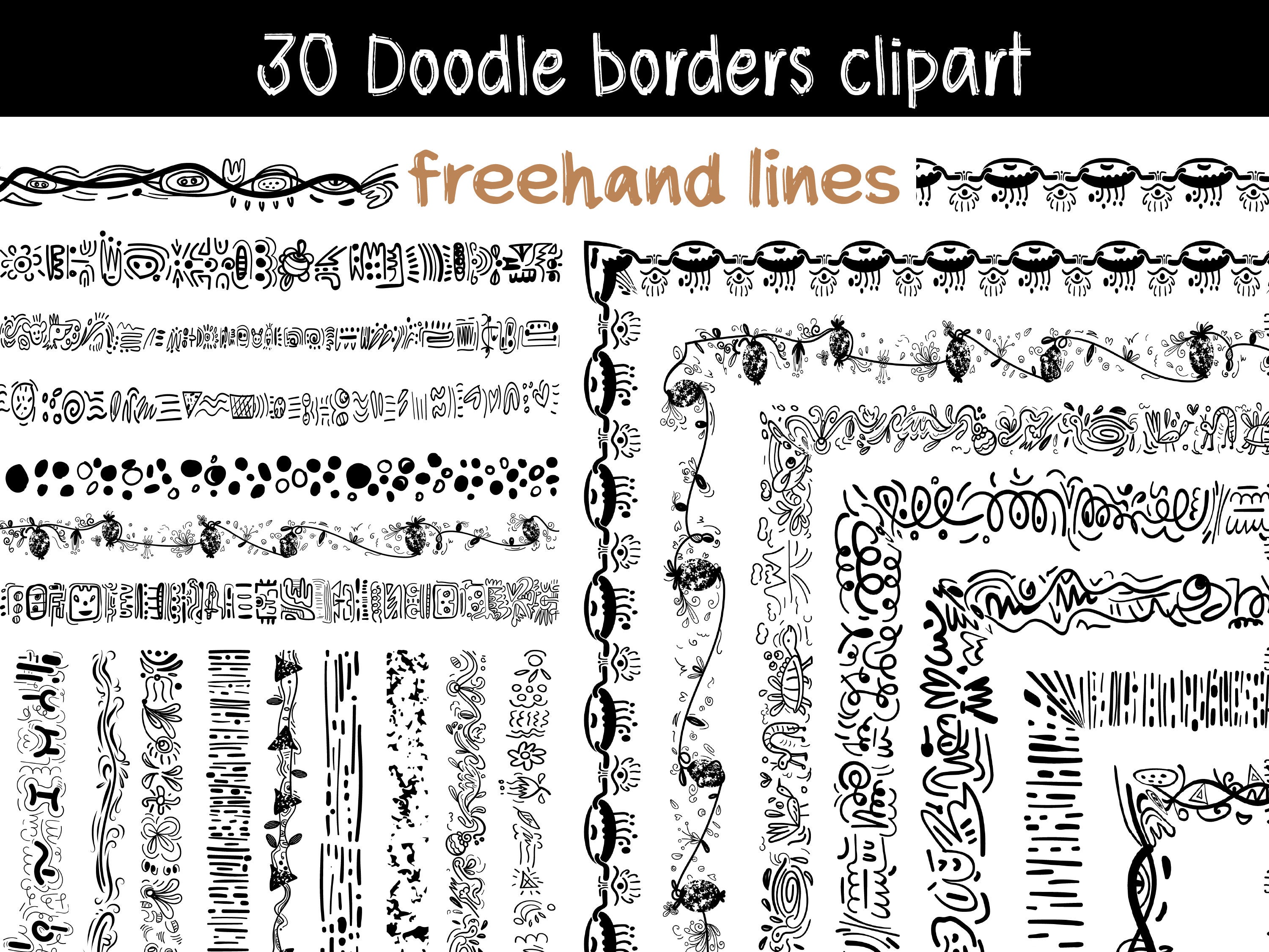 Doodle Borders Clipart: Hand-drawn Line Art (digital Download) - Etsy