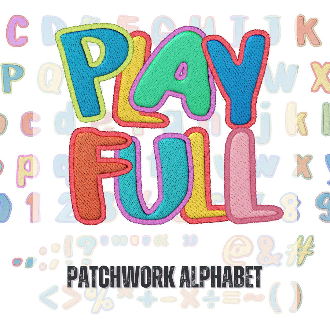 Playful Patchwork Alphabet Digital Font Hand-stitched Style Letters ...