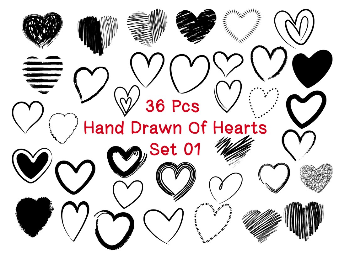 Freehand Line of Hearts Bundle, Collection of Hand Drawn Hearts, SVG ...