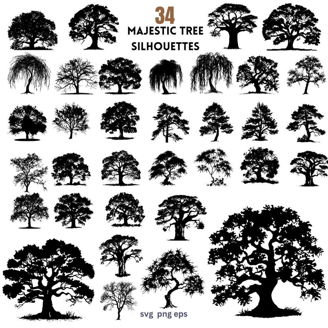 34 Majestic Tree Silhouettes SVG, PNG, EPS Digital Download - Etsy