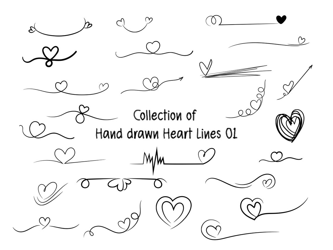 Freehand Heart Lines Bundle, Collection of Hand Drawn Heart Lines, SVG ...