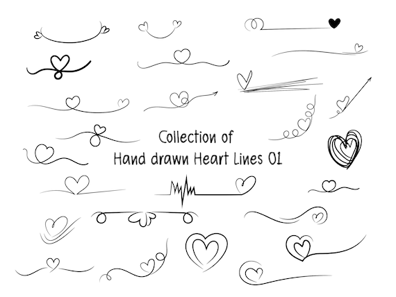 Freehand Heart Lines Bundle Collection of Hand Drawn Heart - Etsy