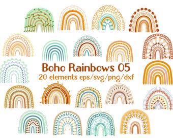 Boho Rainbow Hand Drawn Elements of Rainbow Bohemian Style | Etsy