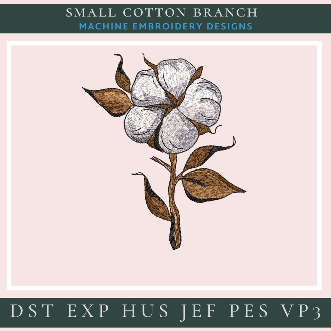 Small Cotton Branch. Cotton Plant Embroidery Pattern. Cotton Embroidery ...