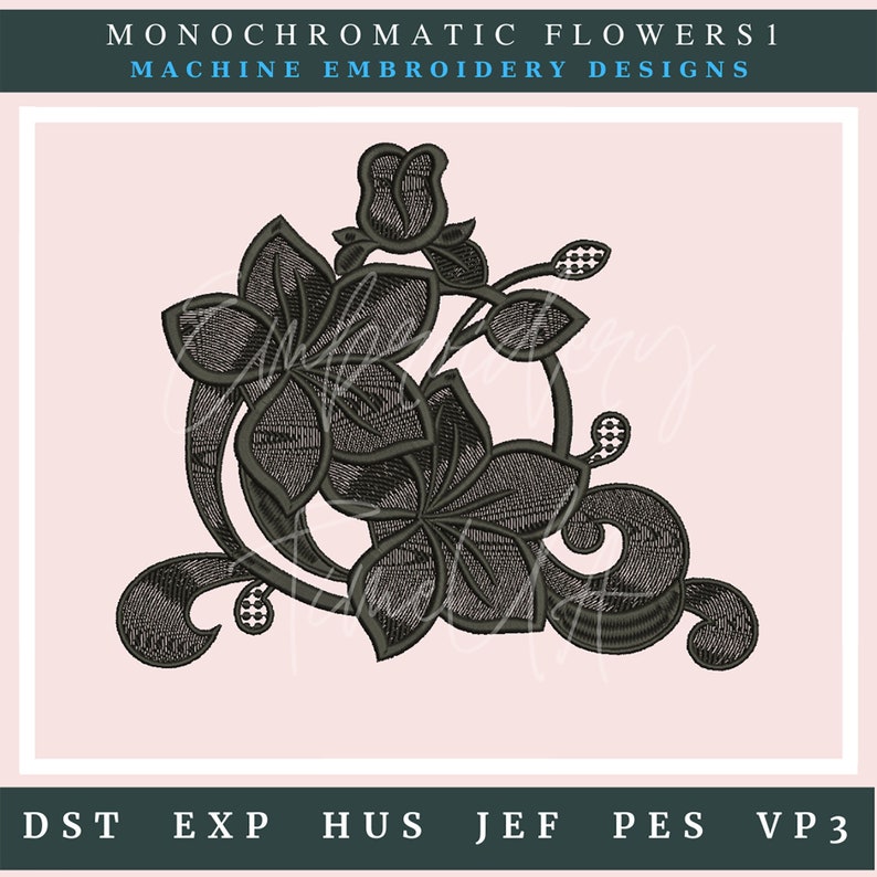 Black Flower Applique / Machine Embroidery Designs / Black - Etsy