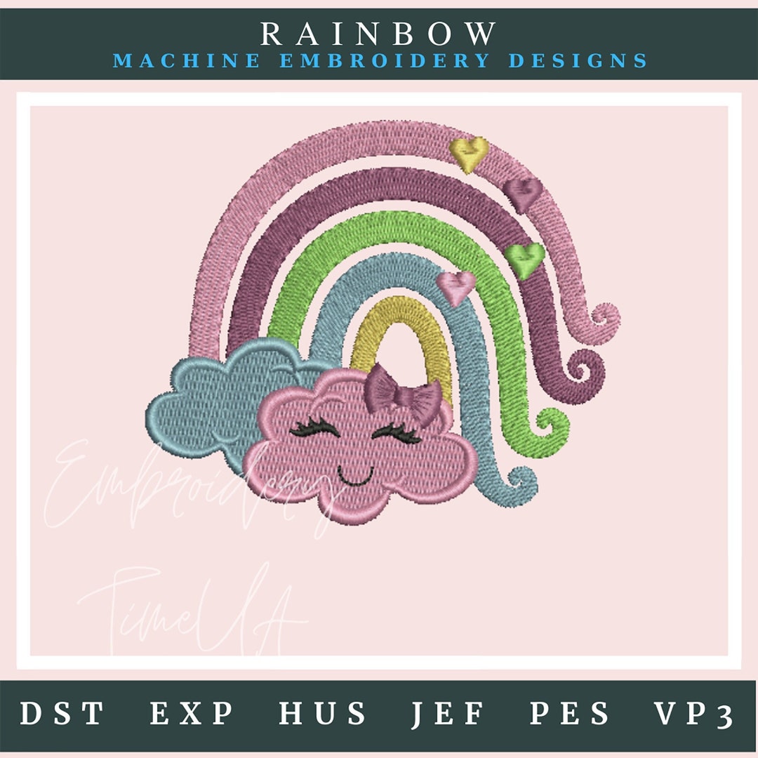 Rainbow Machine Embroidery Designs. Rainbow With Falling Stars. Rainbow ...