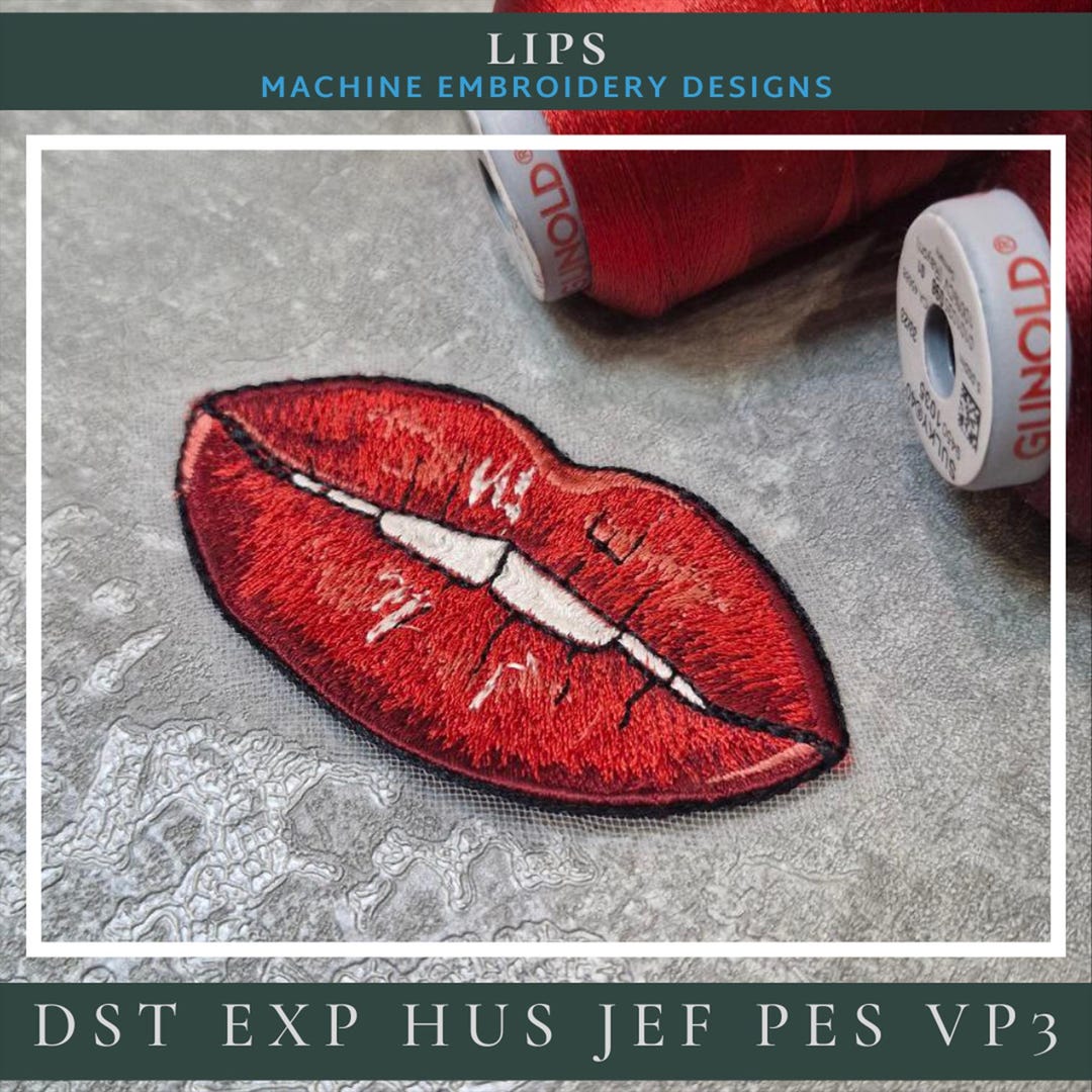 Red Lips Embroidery. Machine Embroidery Designs . Glam Embroidery ...