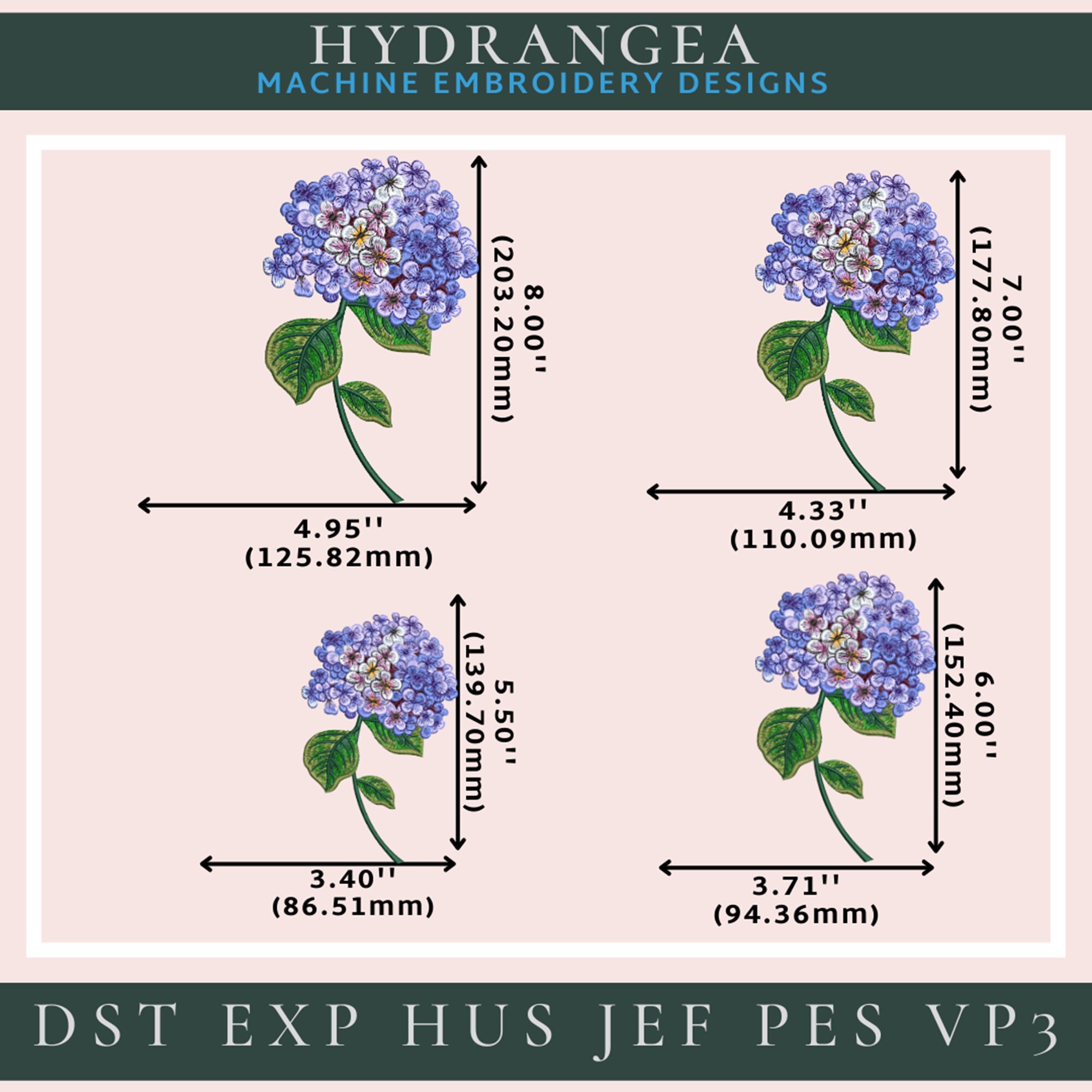 Hydrangea Embroidery Design: Floral Machine Embroidery (digital File ...