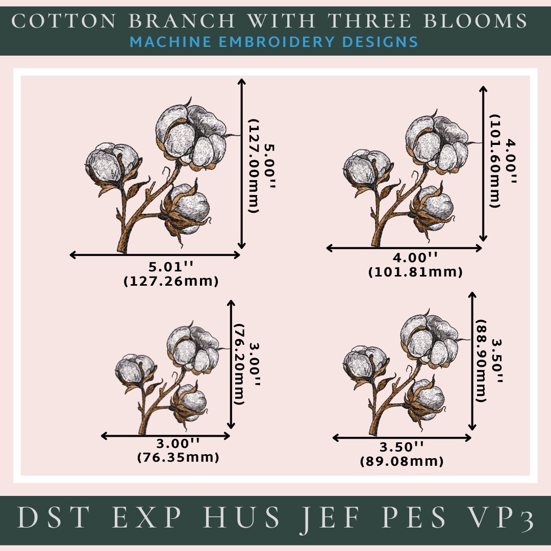 Cotton Flower Embroidery Designs: Rustic Farmhouse Set (digital ...
