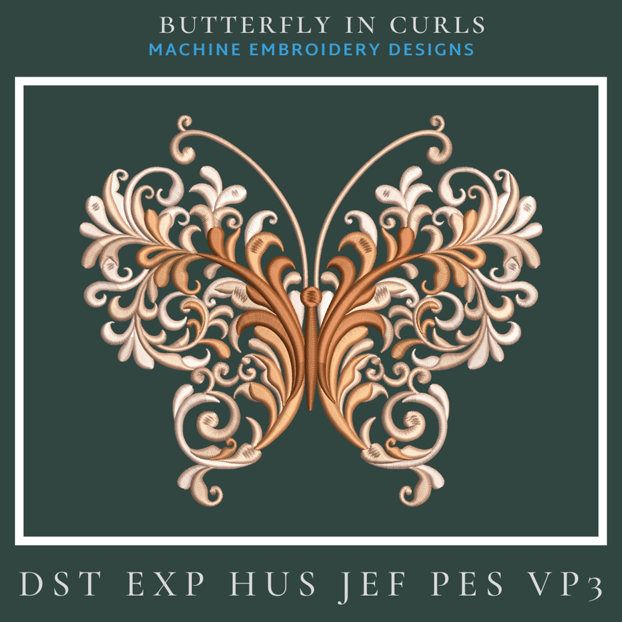 Butterfly in Curls Embroidery Design (digital File) - Etsy