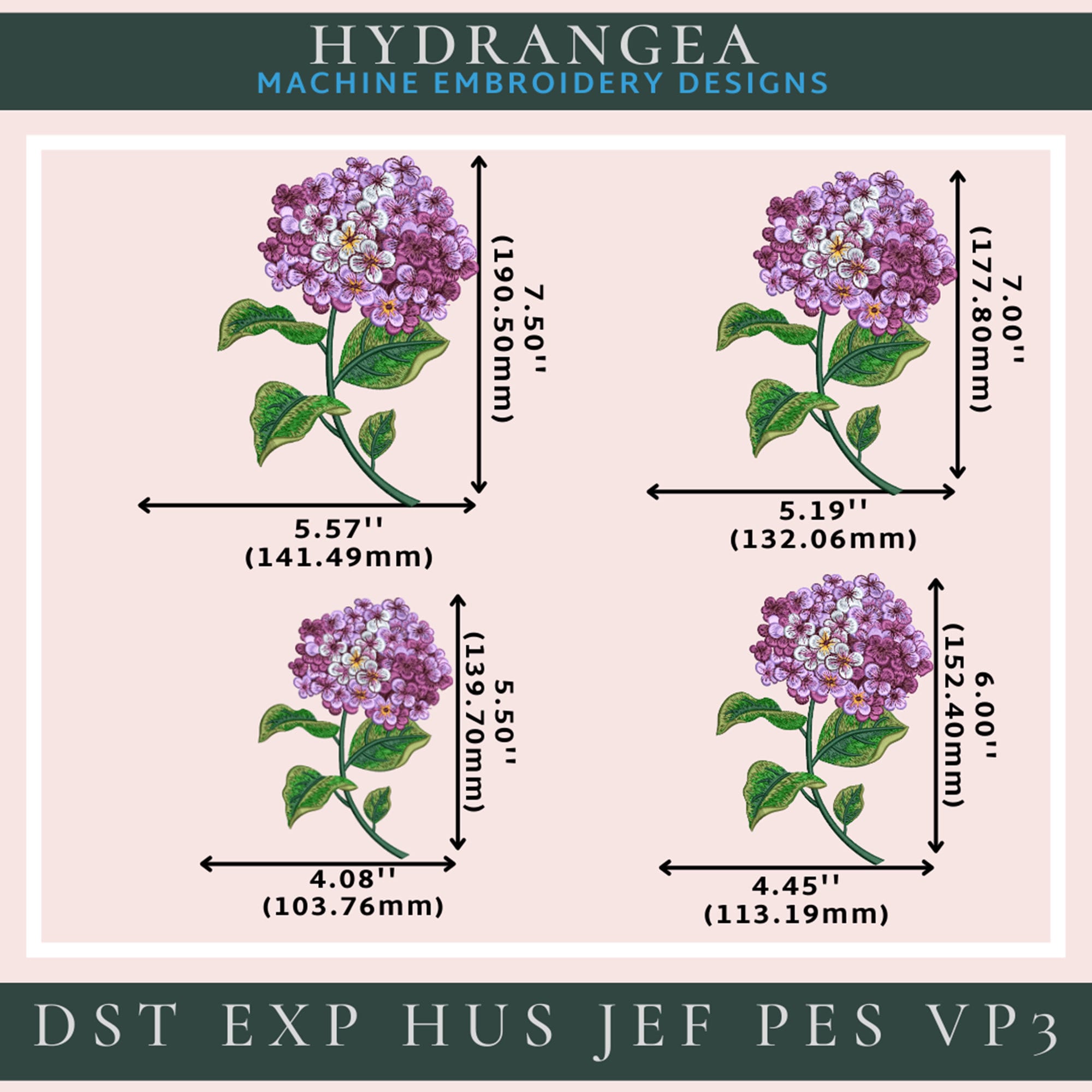 Hydrangea Embroidery Design: Floral Machine Embroidery (digital File ...