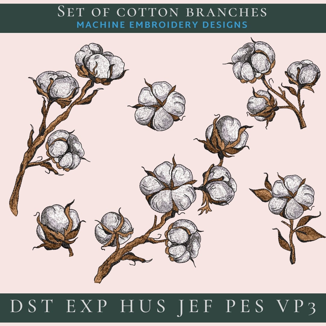 Cotton Flower Embroidery Designs: Rustic Farmhouse Set (digital ...