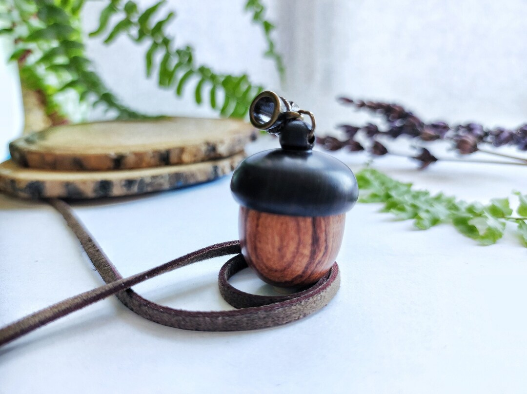 Pill Container Necklace, Pill Holder Necklace, Acorn Pill Box, Wooden ...