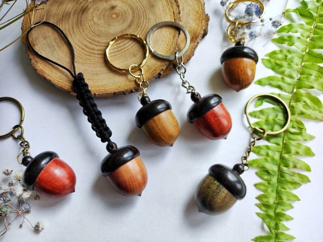 Acorn Pill Keychain, Acorn Keychain, Wooden Pill Box, Canister Locket ...