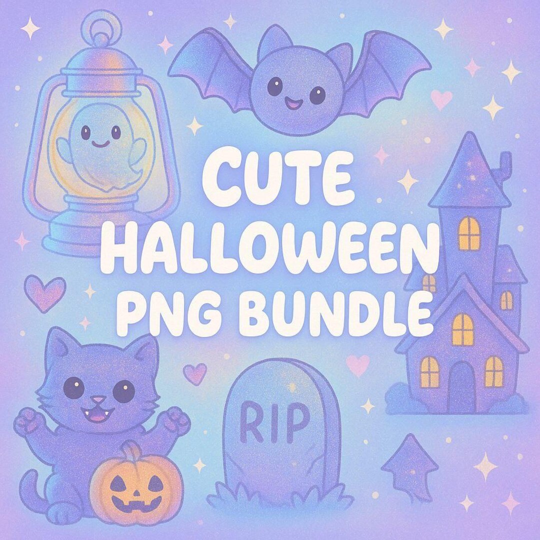 Halloween Cute PNG Clip Art Set | Cute Ghosts, Pumpkins, Bats & Spooky ...