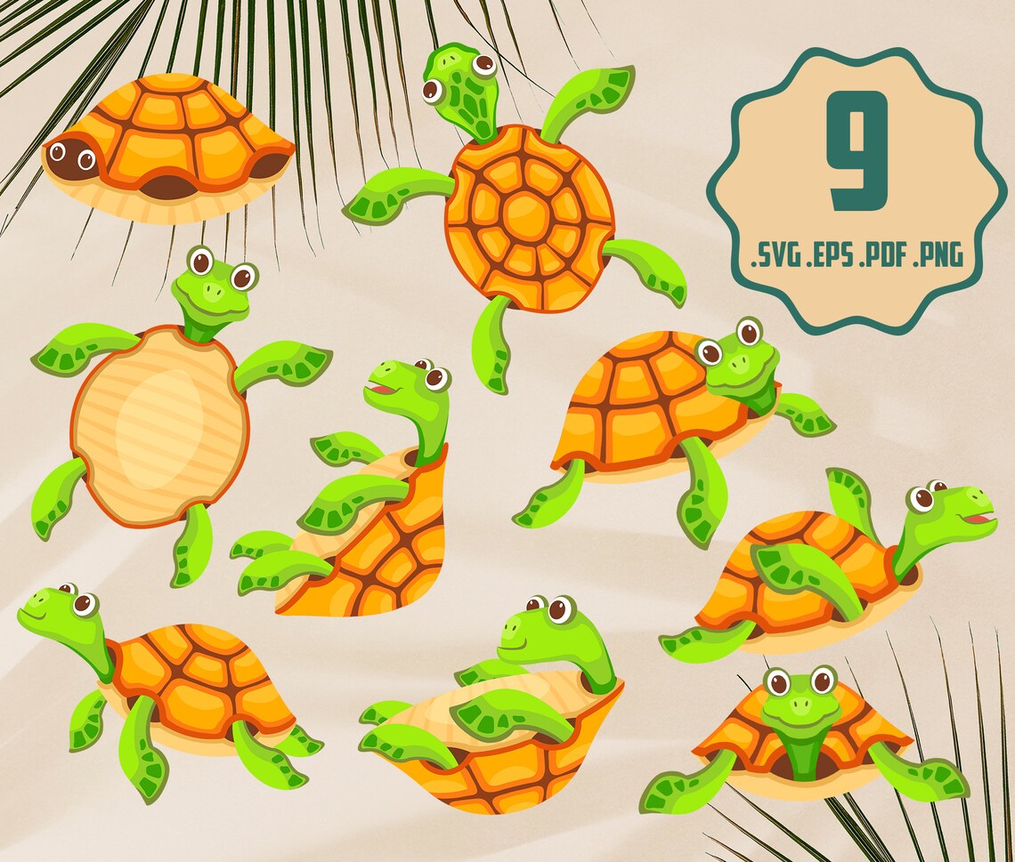Cartoon Turtle SVG Set Happy Animal Turtle EPS Collectiom - Etsy