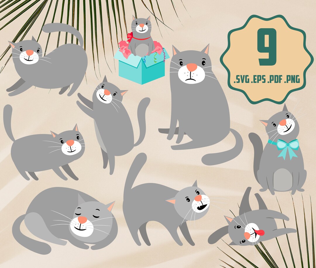 Grey Cat SVG Set Grey Kitty EPS Collection Kitten Digital - Etsy Österreich