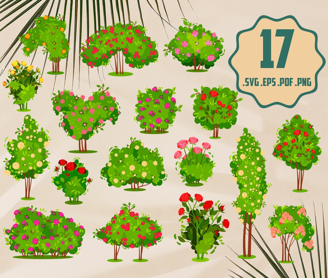 Flower Bushes SVG Bundle Plant Flower Bushes Vector Art Set - Etsy
