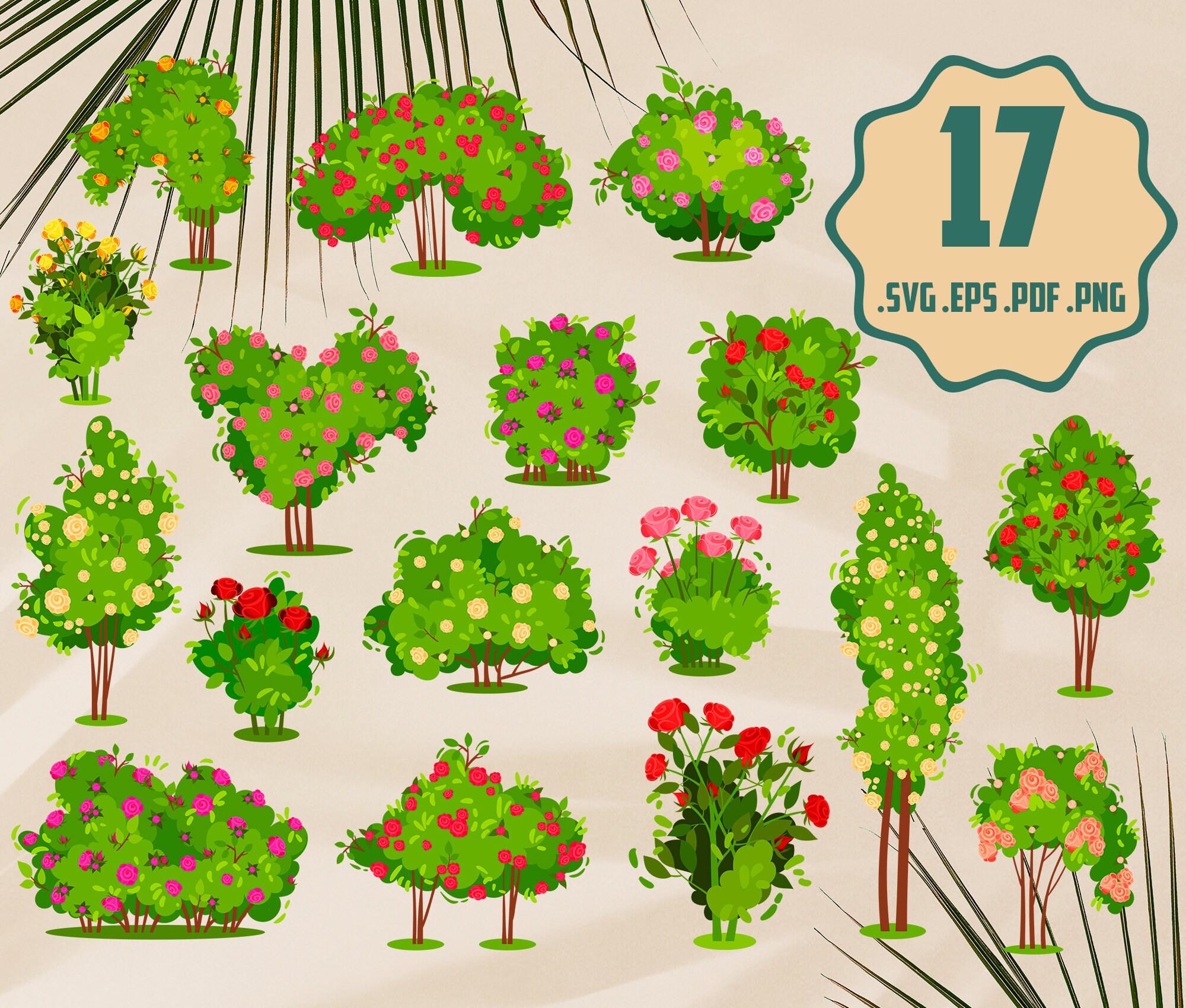 Flower Bushes SVG Bundle Plant Flower Bushes Vector Art Set - Etsy