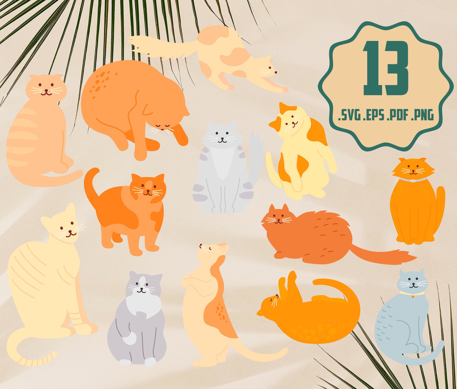 Cute Cartoon Cat SVG Illustration Bundle Adorable Cute Cat - Etsy