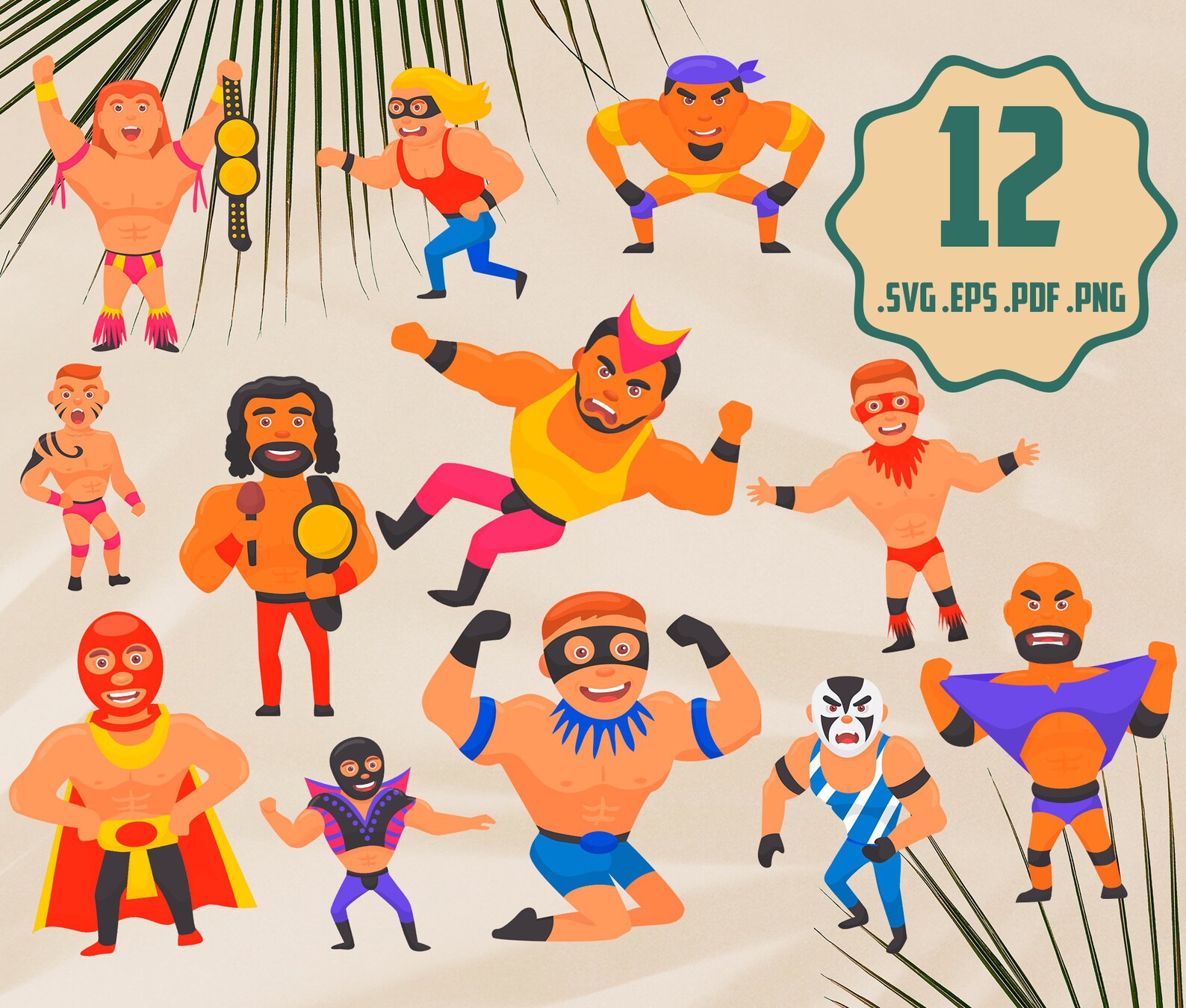 Wrestler Character SVG Illustration Bundle, Wrestler Sportsman EPS Set ...