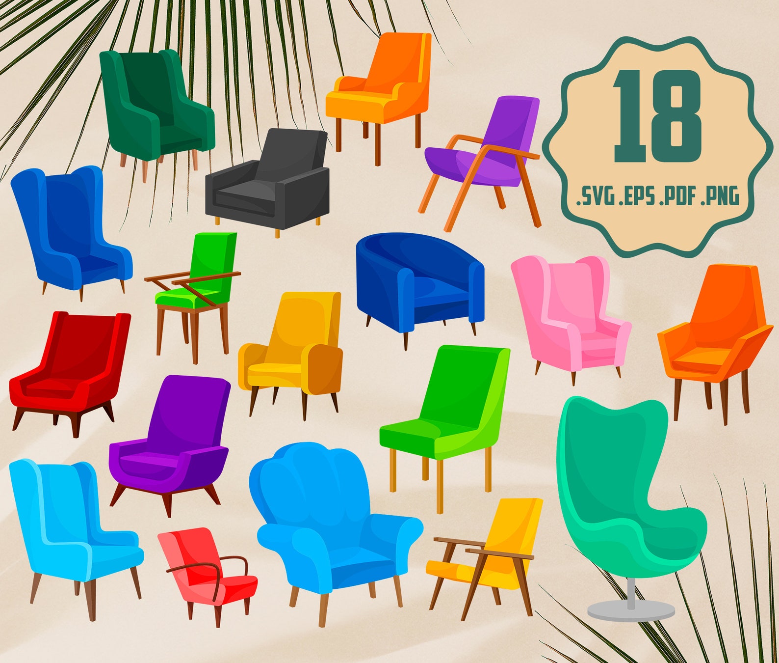 Chair SVG Illustration Bundle Decoration Chair Vector Art - Etsy