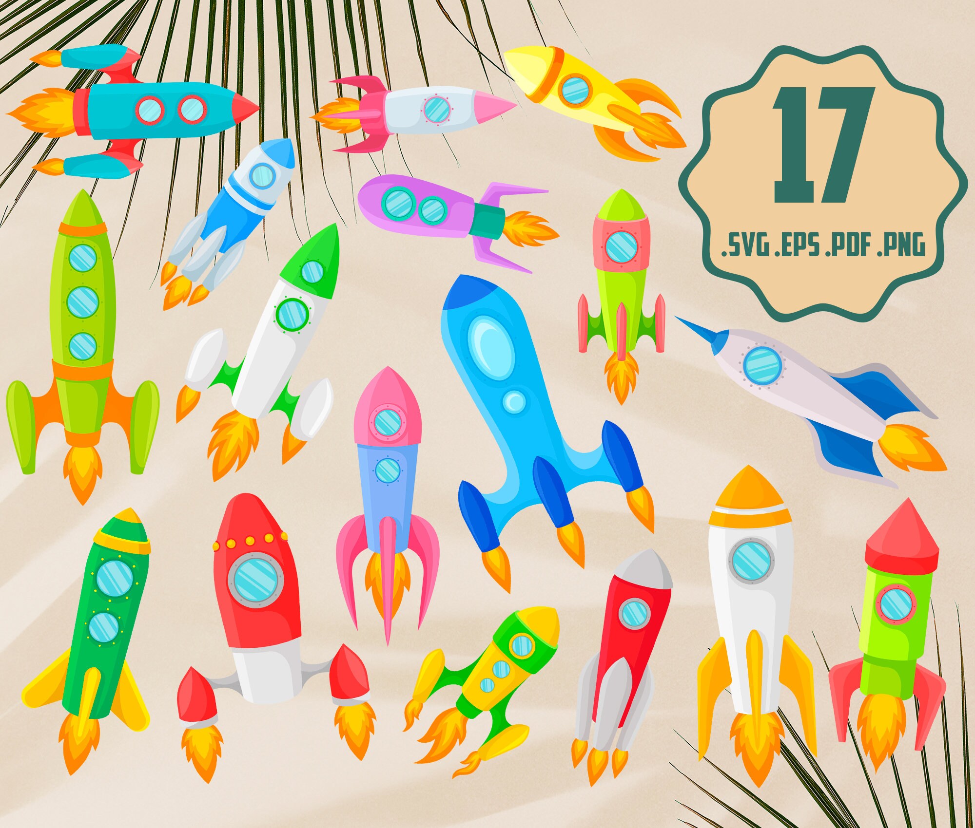 Rocket Ship SVG Illustration Bundle Cartoon Rocket Ship | Etsy