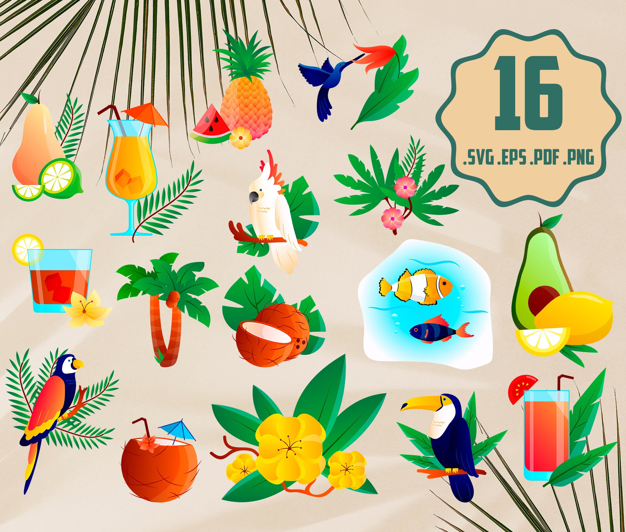Tropical Items SVG Collection, Tropical Collection SVG Set, Tropical ...