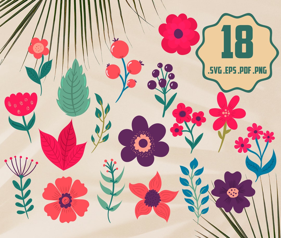 Floral Elements Svg Wildflower Svg Bundle Botanical Elements Floral