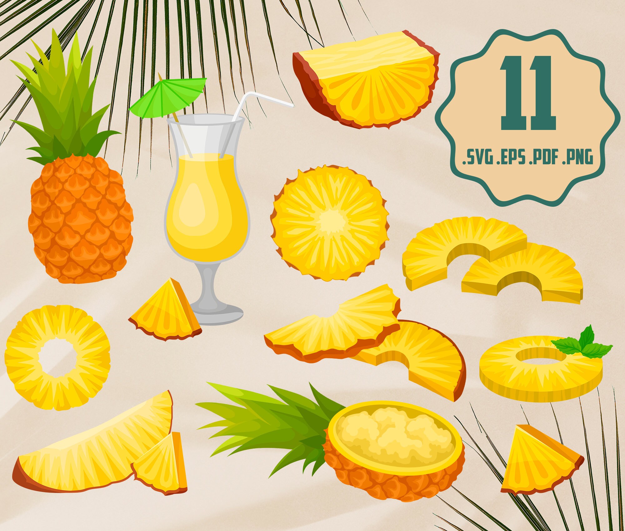 Sweet Pineapple SVG Set, Pineapple Fruit EPS Collection, Pineapple ...