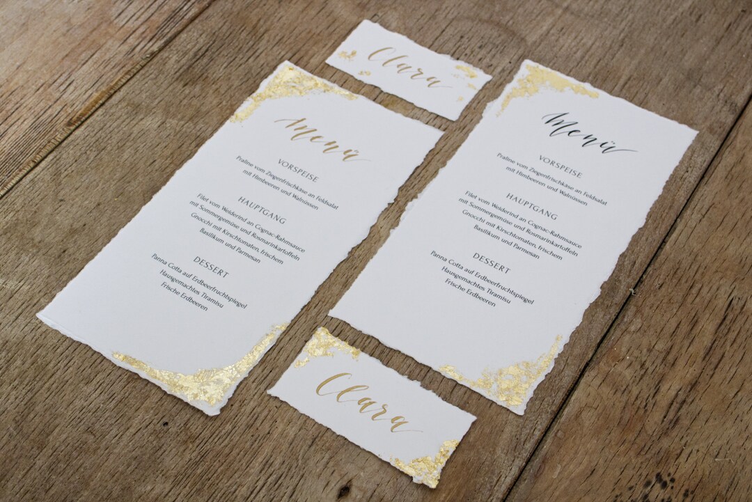 Gold Menu Cards, Wedding Menu Cards Gold Leaf, Handmade Paper ...