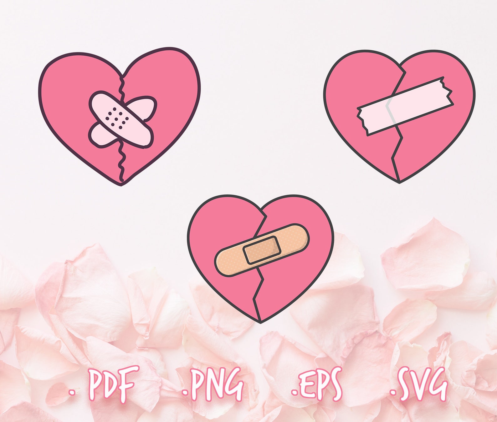 Heartbreak SVG Illustration Bundle Pink Heart Digital - Etsy
