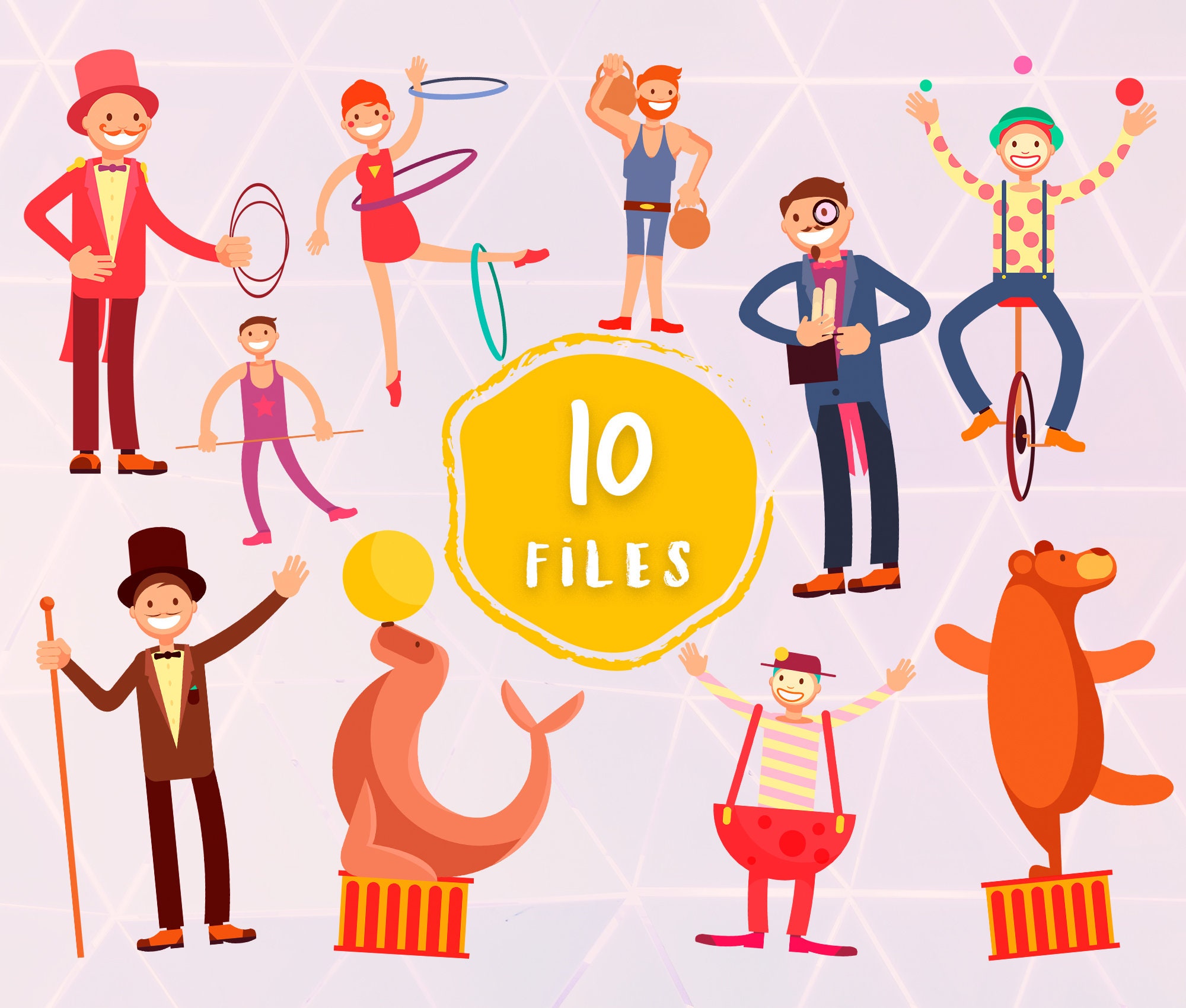 Circus Performance SVG Illustration Bundle, Circus People EPS Set ...