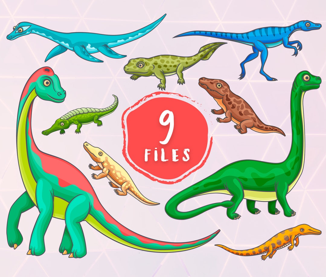 Dino SVG Illustration Bundle, Dinosaure Cartoon EPS Set, Wild Dino ...