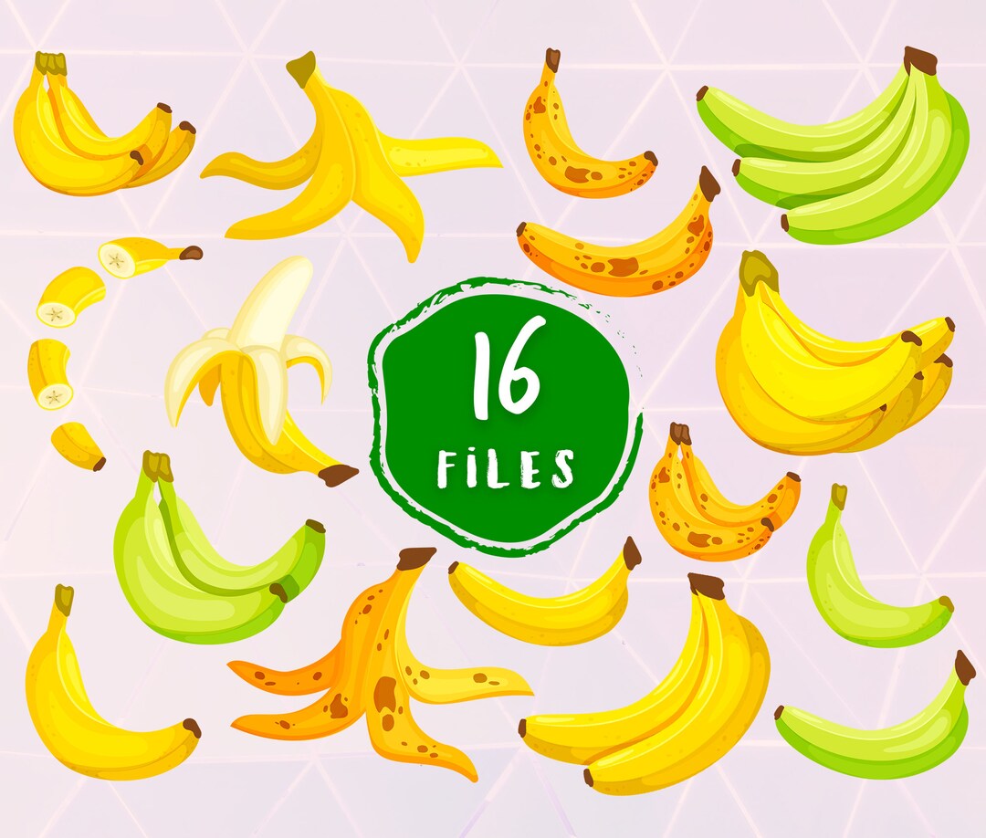 Banana SVG Illustration Bundle, Fruit Cartoon Vector Art Set, Banana ...