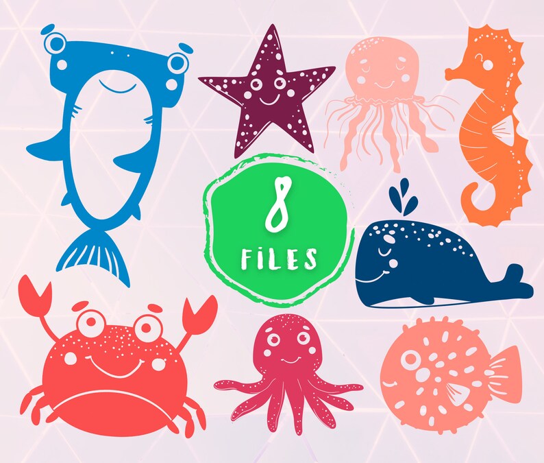 Marine Creature SVG Set, Sea Creatures Digital Files Collection, Ocean ...