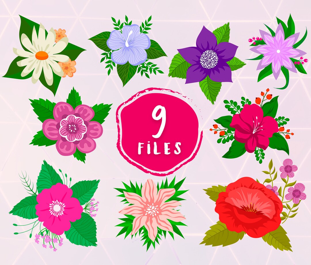 Cute Flowers SVG Illustration Bundle, Bouquet Flower EPS Set, Flower ...