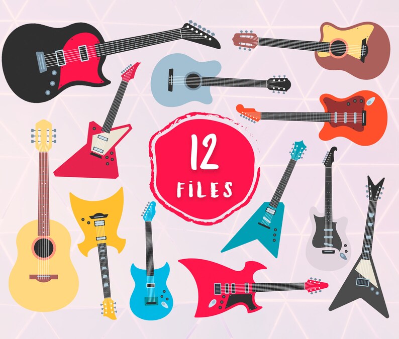 Guitar SVG Illustration Bundle, String Instrument EPS Set, Music Guitar ...