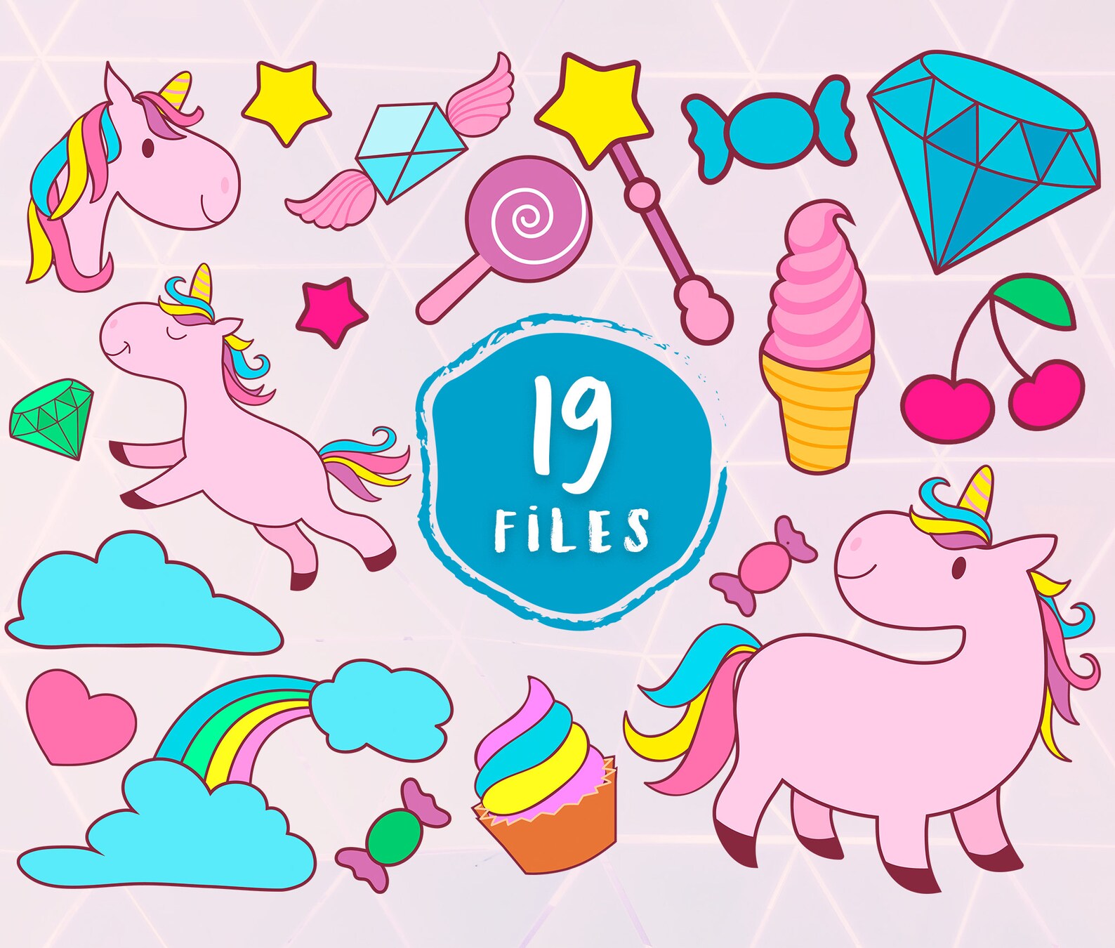 Kawaii Cute Unicorn SVG Bundle, Cute Items EPS Set, Kawaii Items ...