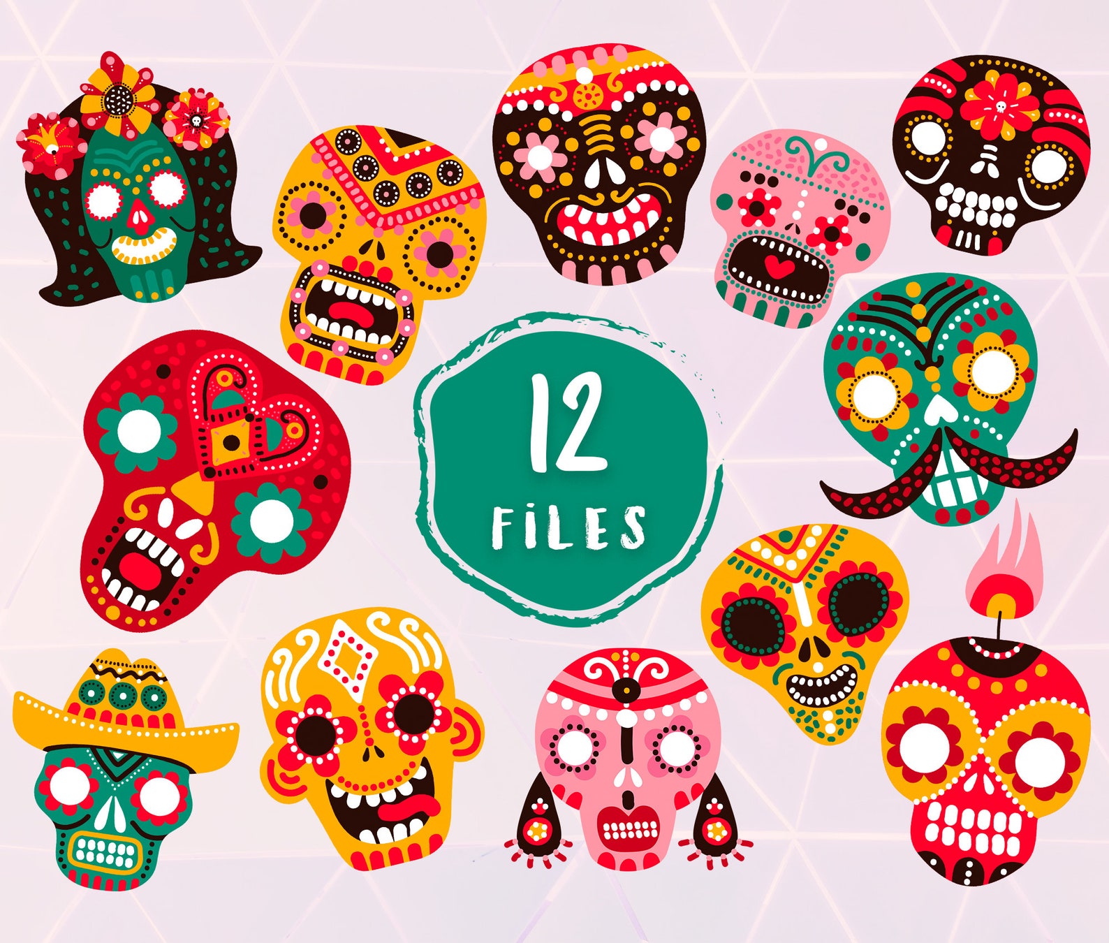 Calavera SVG Bundle, Sugar Skull EPS Set, Mexican Skull Clipart ...