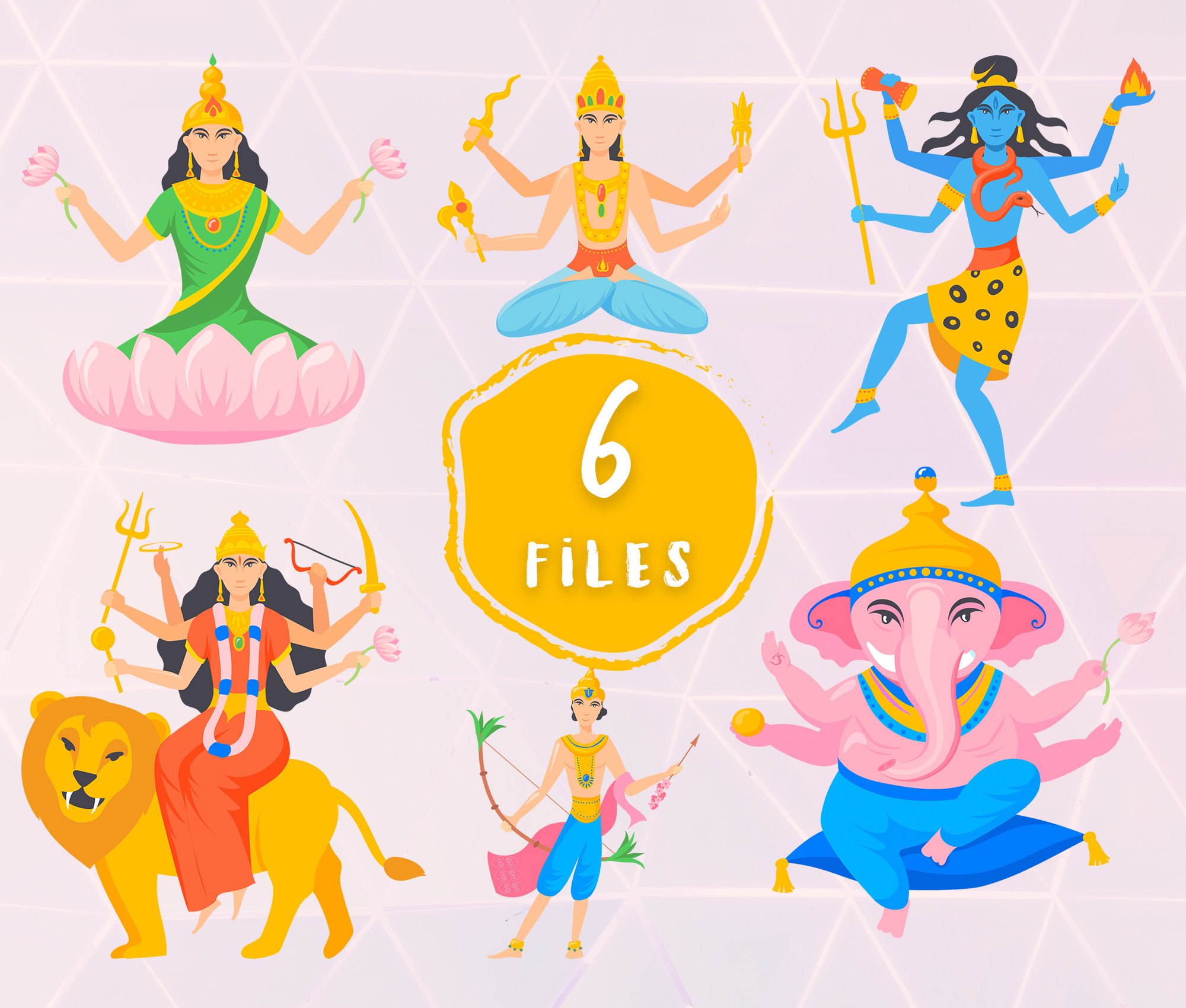 Indian Gods SVG Illustration BUndle, Indian Goddes EPS Set, Gods and ...