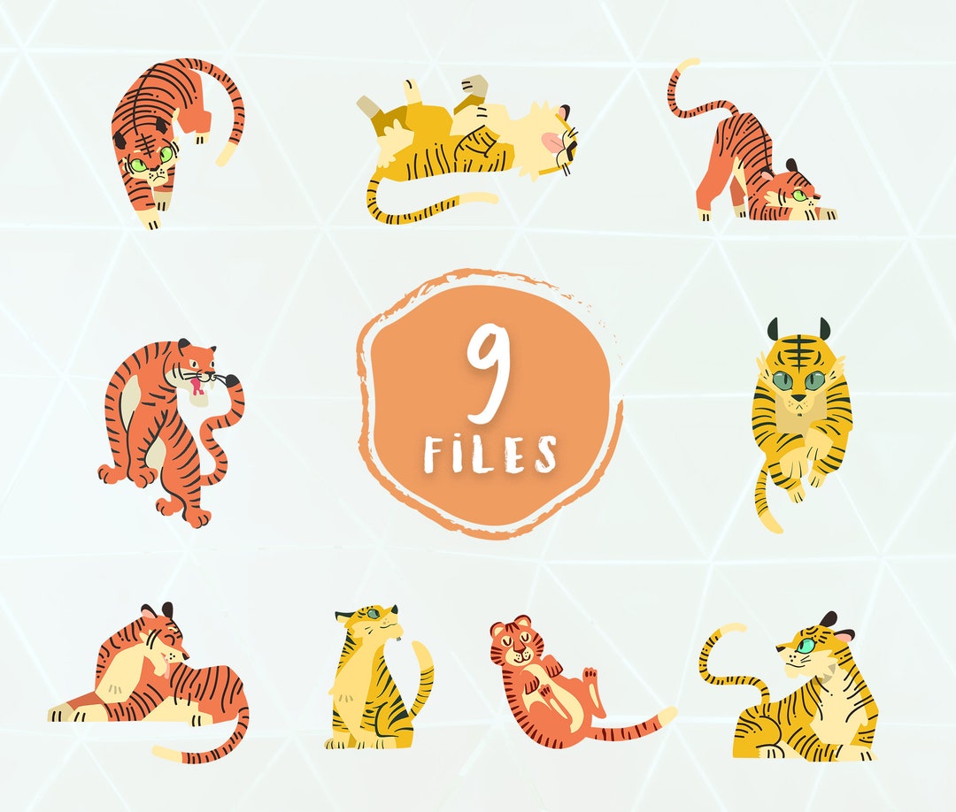 Cartoon Tiger SVG Illustration, Wild Cat Vector Art Set, Tiger Cat ...