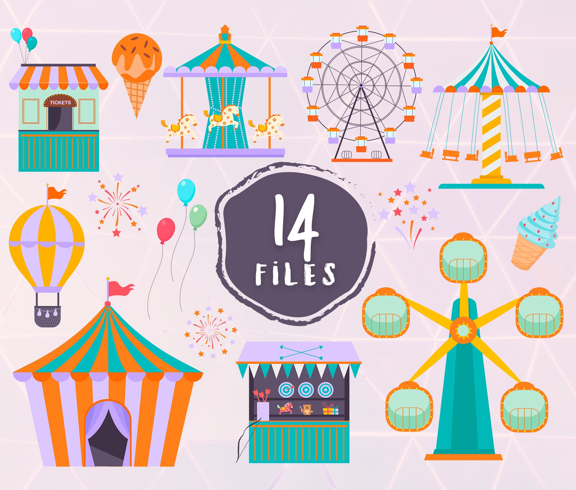Amusment Park SVG Illustration Bundle, Carnival Vector Art Set, Funfair ...