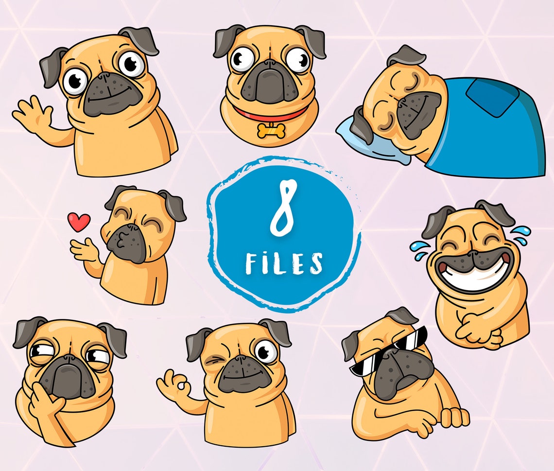 Lustiges Mops SVG Illustration Bundle, Süßes Icon Dog EPS Set, Mops ...