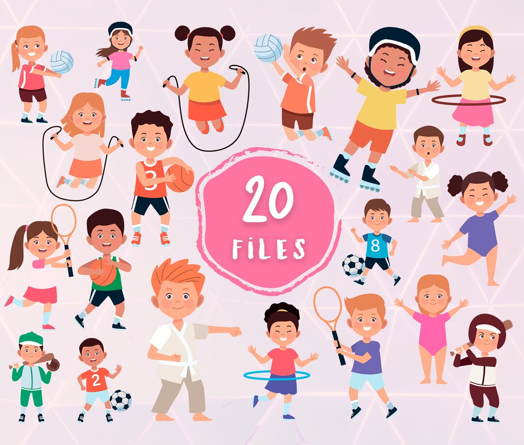 Active Children SVG Illustration Bundle, Cute Kids Activities EPS Set ...