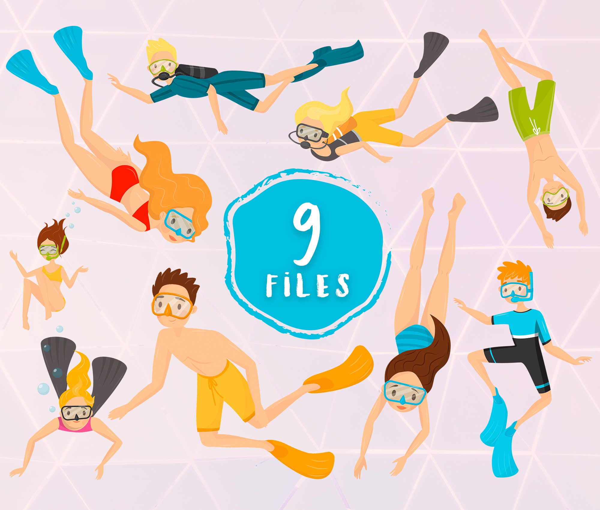 Swimming SVG Illustration Bundle, Diving Vector Art Set, Swinning ...