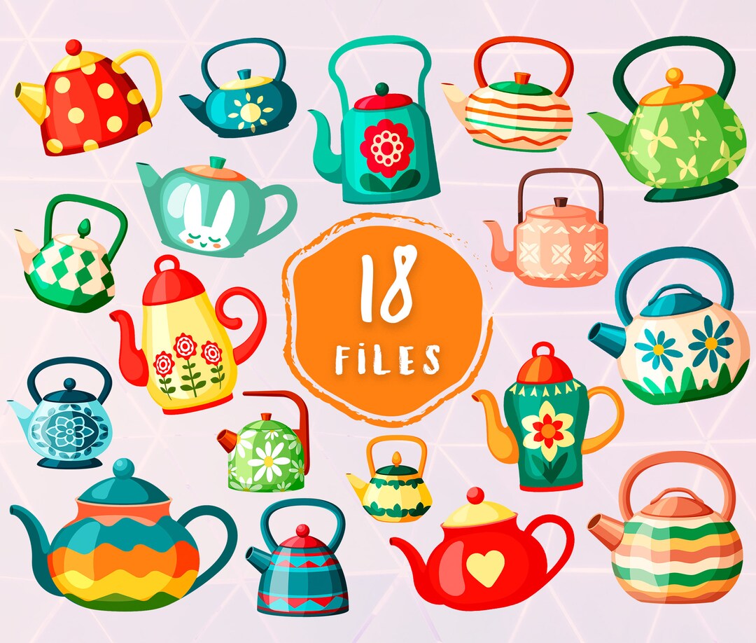 Teapot SVG Image Set, Kettle Tea Digital Files Collection, Color Teapot ...
