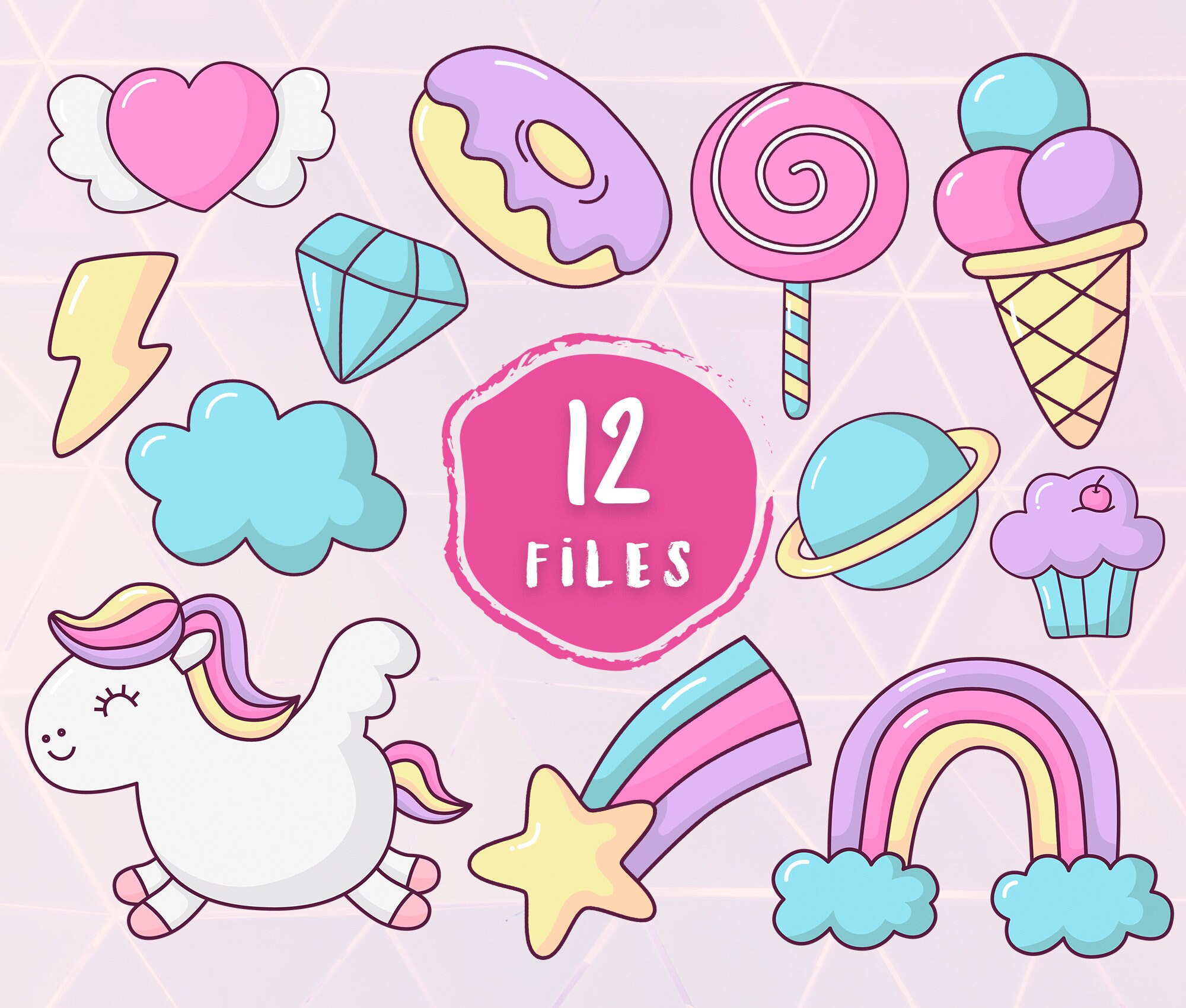 Cute Adorable Stuff SVG Bundle, Kawaii Rainbow EPS Collection, Sweets ...