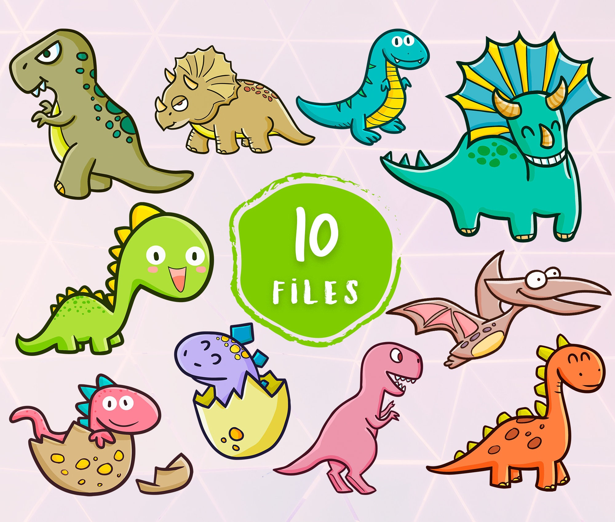 Cute Dinno SVG Illustration Bundle, Cartoon Dinosaure EPS Set, Adorable ...