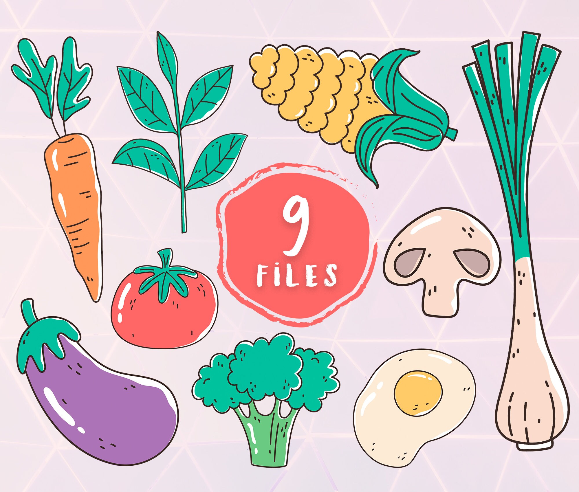 Food Tasty SVG Illustration Bundle, Healthy Food EPS Set, Cartoon Food ...